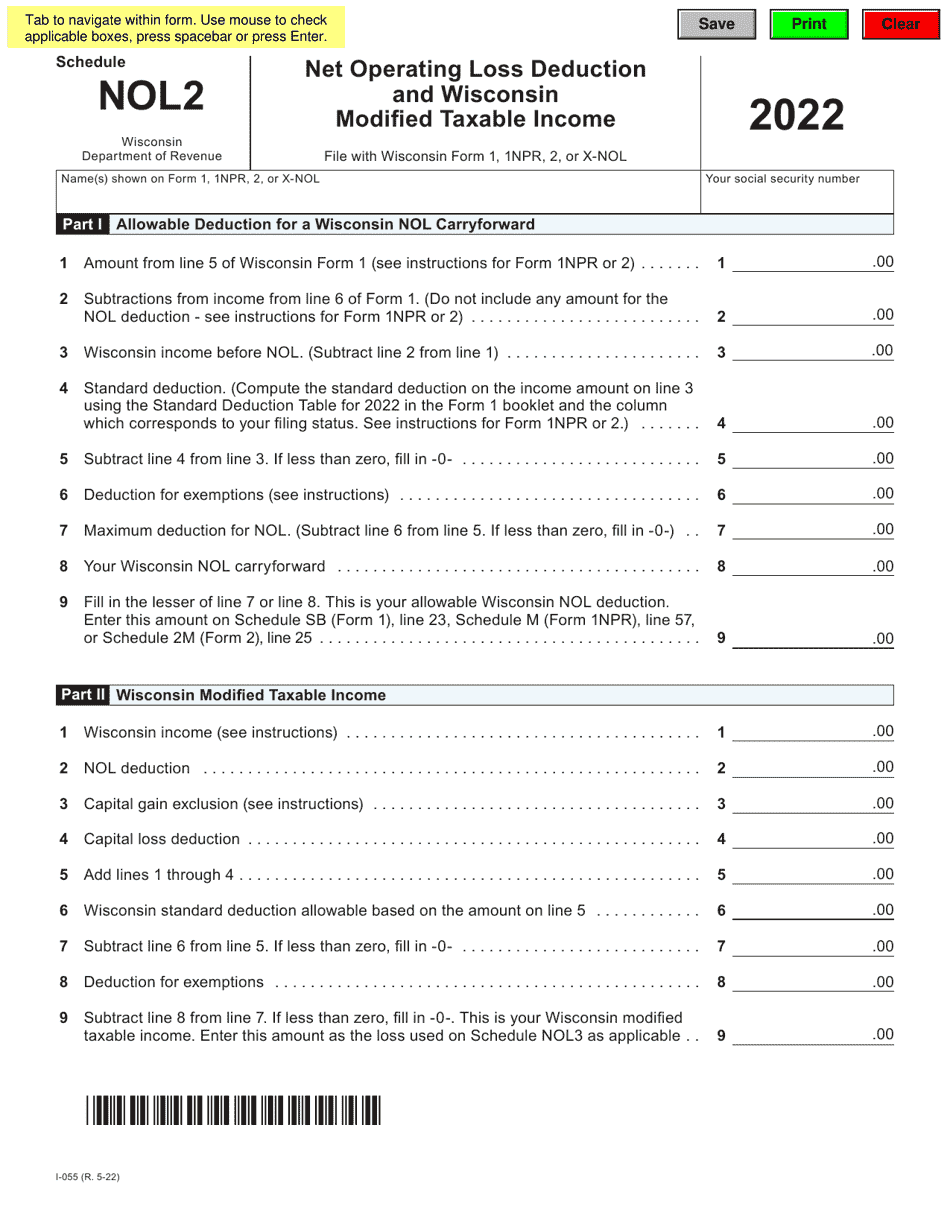 Form I-055 Schedule NOL2 Download Fillable PDF or Fill Online Net ...