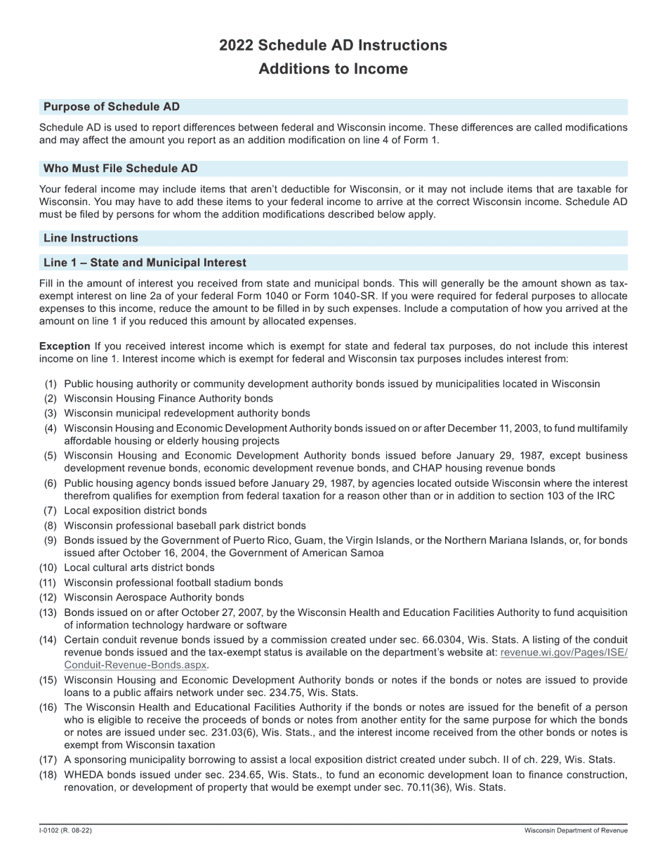 Download Instructions for Form I-0101 Schedule AD Additions to Income ...