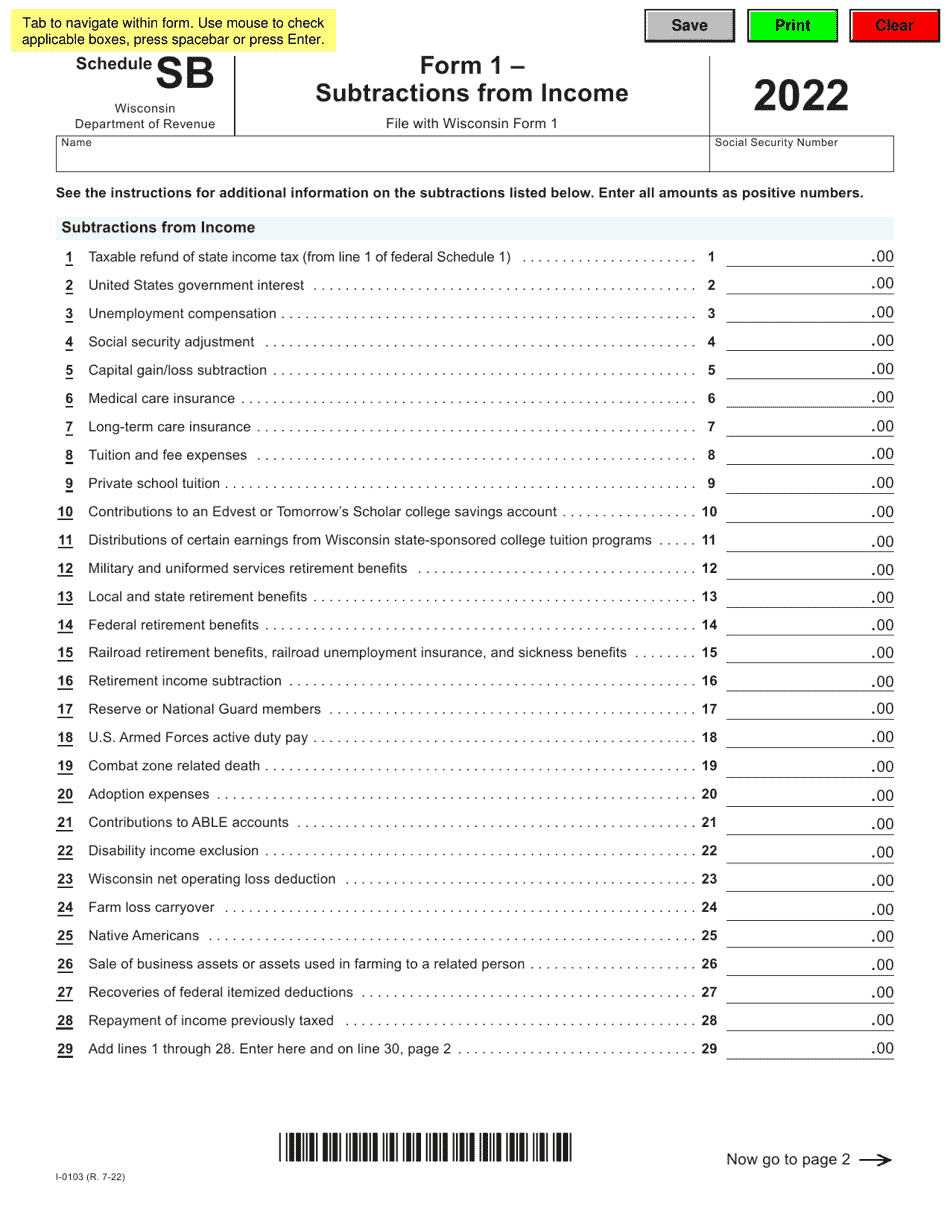 Form 1 (I-0103) Schedule SB - 2022 - Fill Out, Sign Online and Download ...