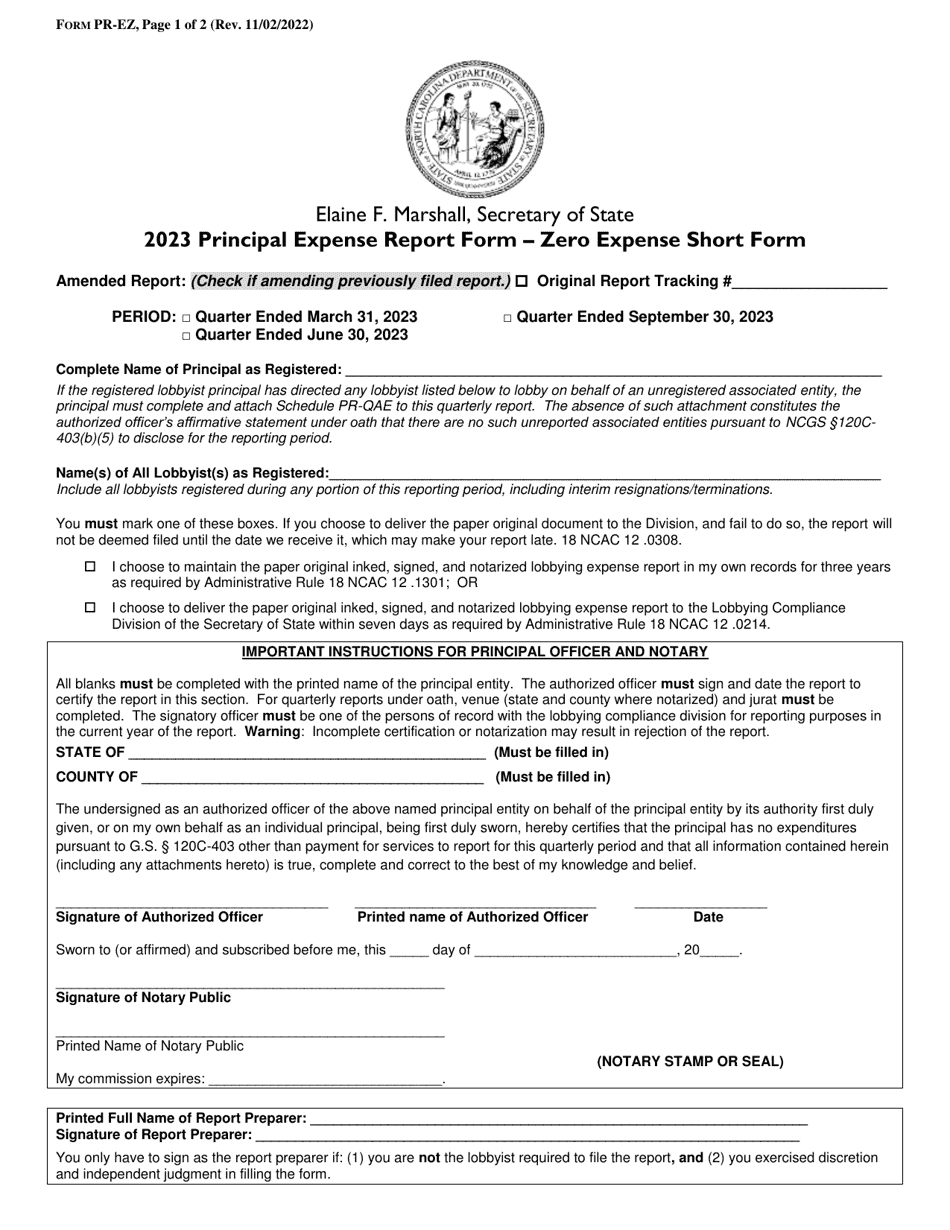 Form PR-EZ Download Printable PDF or Fill Online Principal Expense ...