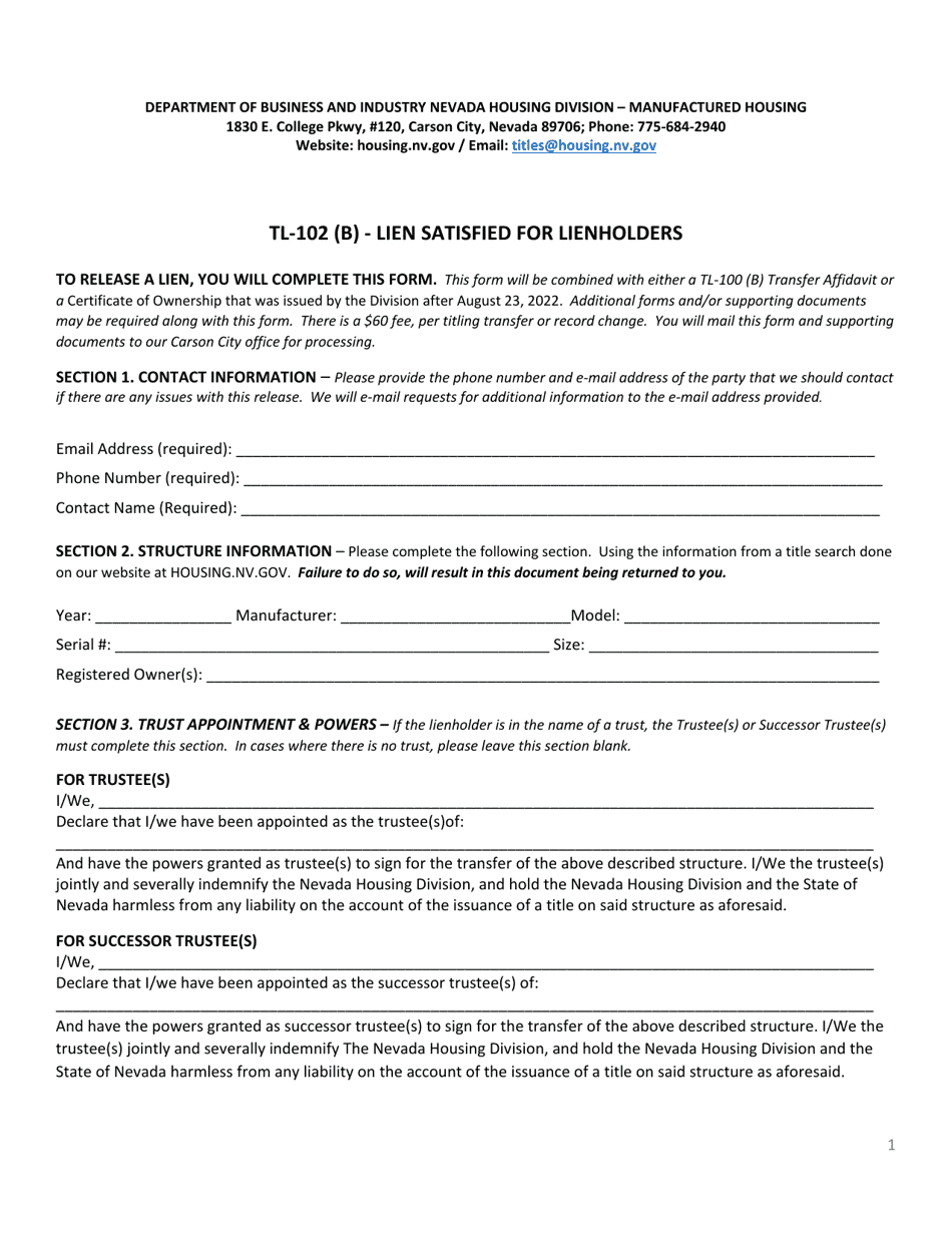 Form TL-102 (B) - Fill Out, Sign Online and Download Fillable PDF ...