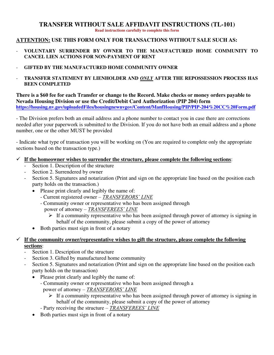 Form TL-101 - Fill Out, Sign Online and Download Fillable PDF, Nevada ...
