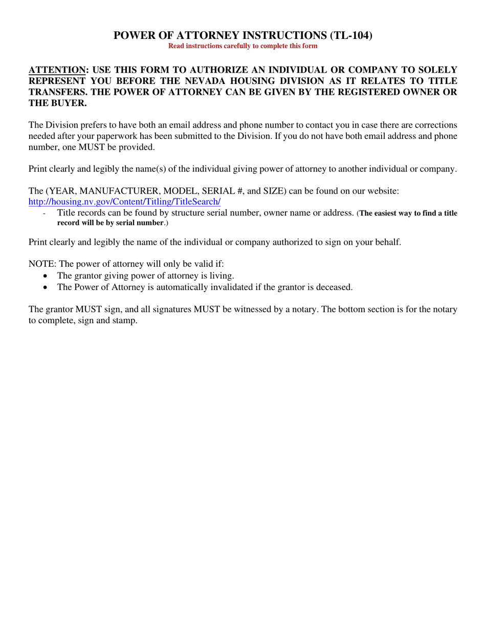 Form TL-104 - Fill Out, Sign Online and Download Fillable PDF, Nevada ...