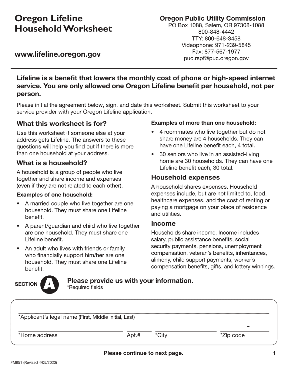 Form FM951 - Fill Out, Sign Online and Download Fillable PDF, Oregon ...