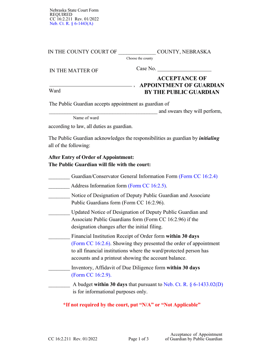 Form CC16:2.211 Download Fillable PDF or Fill Online Acceptance of ...