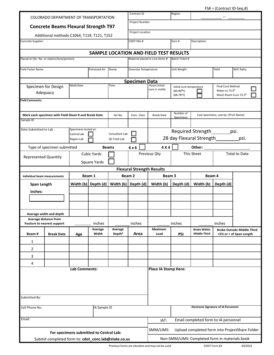 CDOT Form 83 Download Fillable PDF or Fill Online Concrete Beams ...