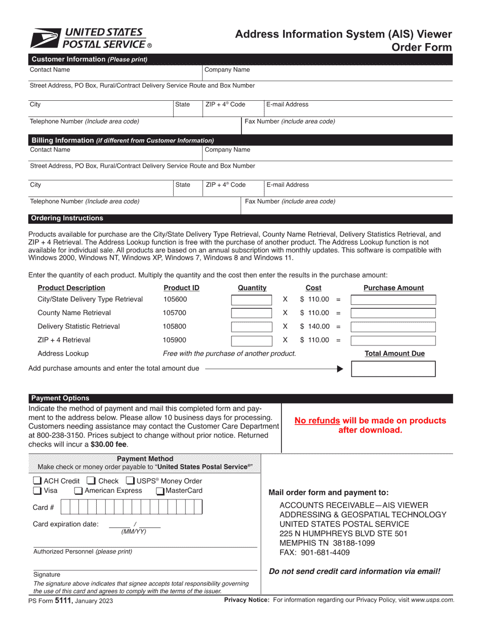 PS Form 5111 - Fill Out, Sign Online and Download Printable PDF ...