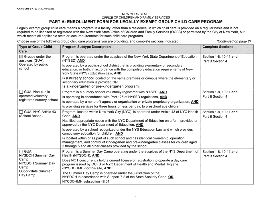 Form OCFS-LDSS-4700 Download Printable PDF or Fill Online Enrollment ...