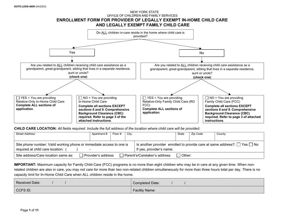 Form OCFS-LDSS-4699 Download Printable PDF or Fill Online Enrollment ...