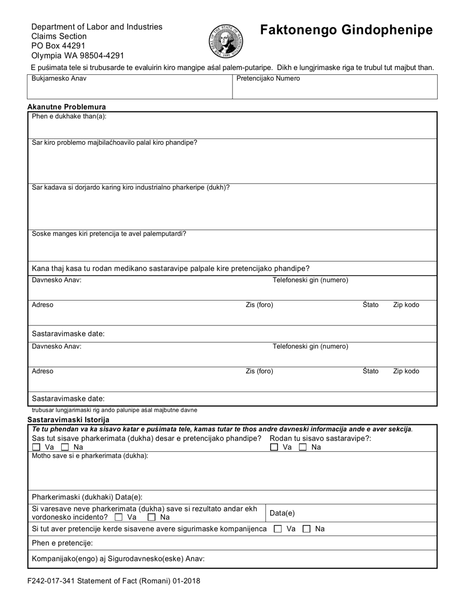 Form F242-017-341 - Fill Out, Sign Online and Download Printable PDF, Washington (Romani ...