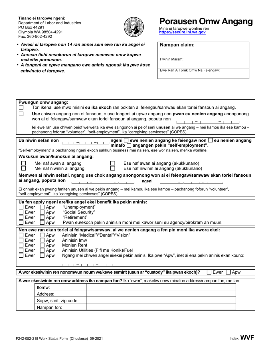 Form F242-052-218 Download Printable PDF or Fill Online Work Status ...