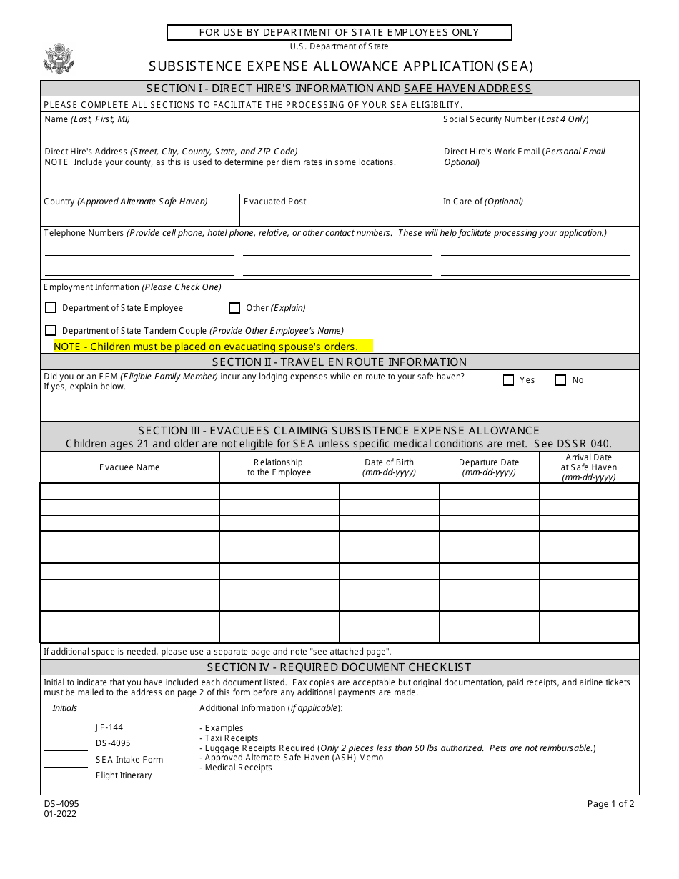 Form DS-4095 - Fill Out, Sign Online and Download Fillable PDF ...