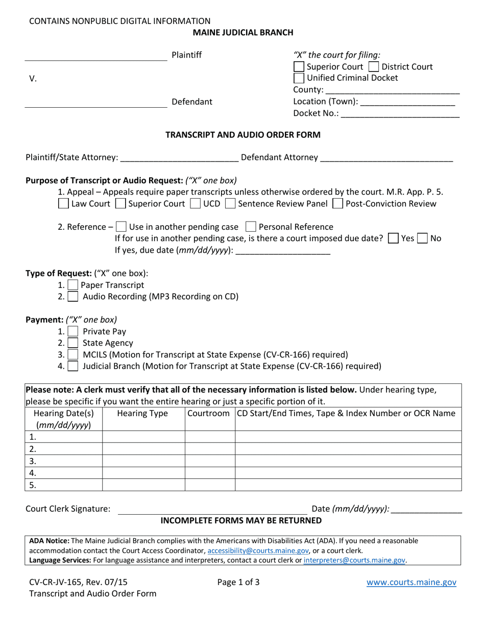 Form CV-CR-JV-165 - Fill Out, Sign Online and Download Fillable PDF ...