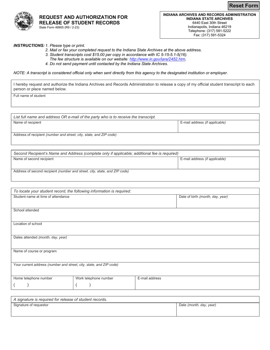 State Form 48905 Download Fillable PDF or Fill Online Request and ...
