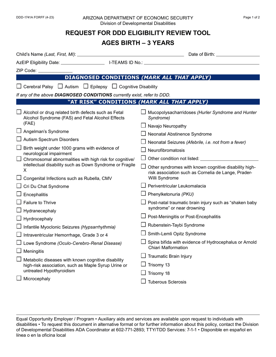 Form DDD-1741A - Fill Out, Sign Online and Download Fillable PDF, Arizona | Templateroller