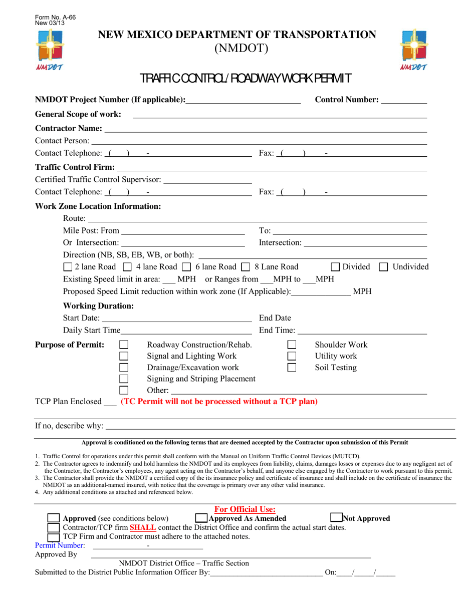 Form A-66 - Fill Out, Sign Online and Download Fillable PDF, New Mexico ...