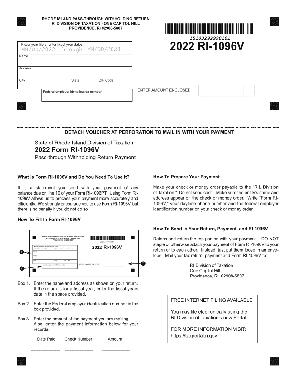 Form RI-1096V Download Fillable PDF or Fill Online Rhode Island Pass ...
