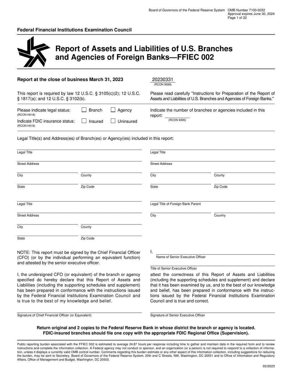 Form FFIEC002 - Fill Out, Sign Online and Download Printable PDF ...