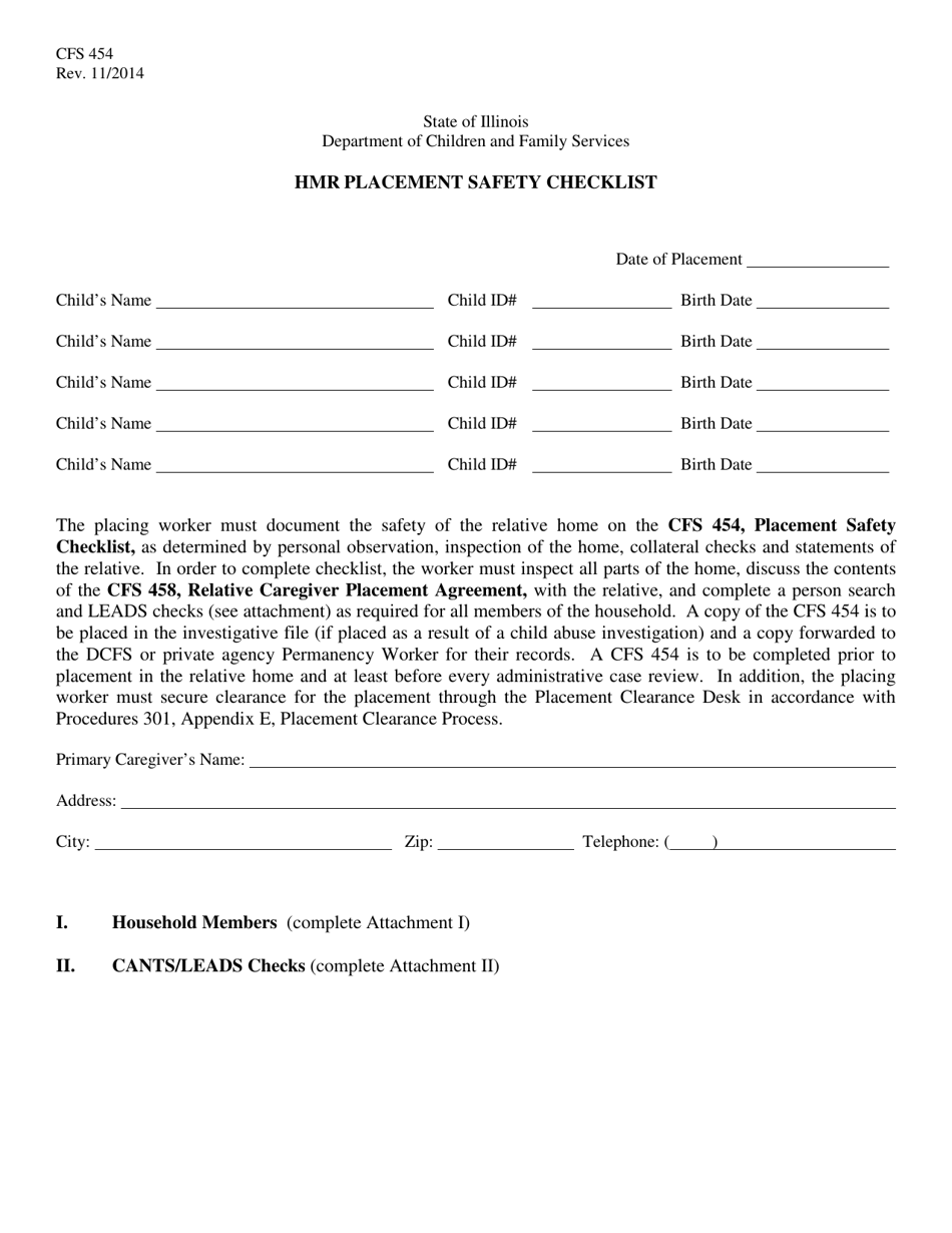 Form CFS454 - Fill Out, Sign Online and Download Fillable PDF, Illinois ...