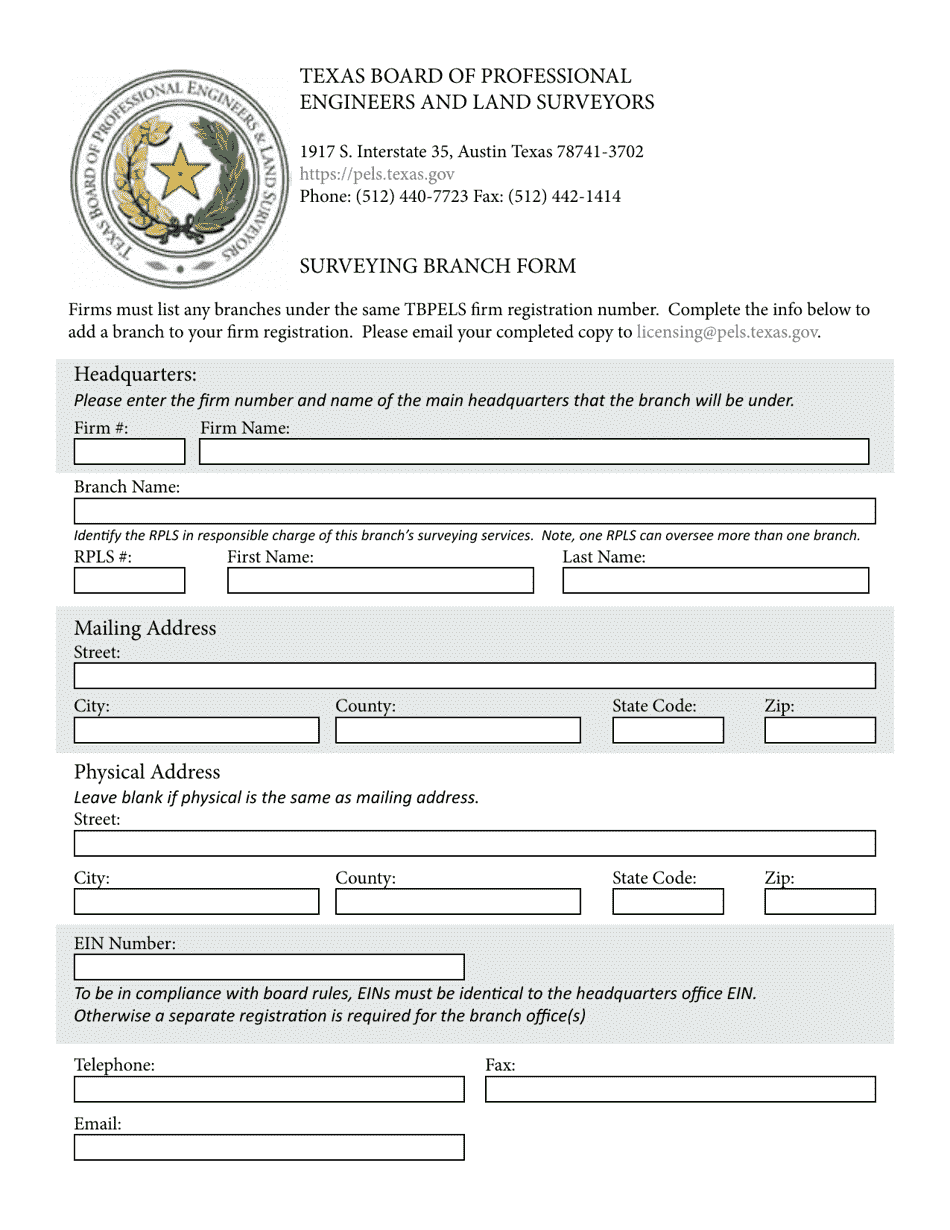 Texas Surveying Branch Form - Fill Out, Sign Online and Download PDF ...