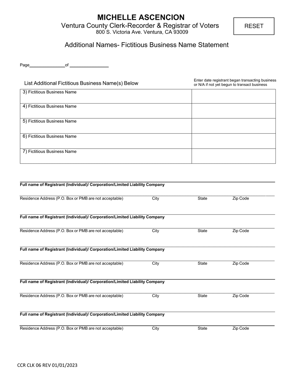 Form CCR CLK06 Download Fillable PDF or Fill Online Additional Names ...