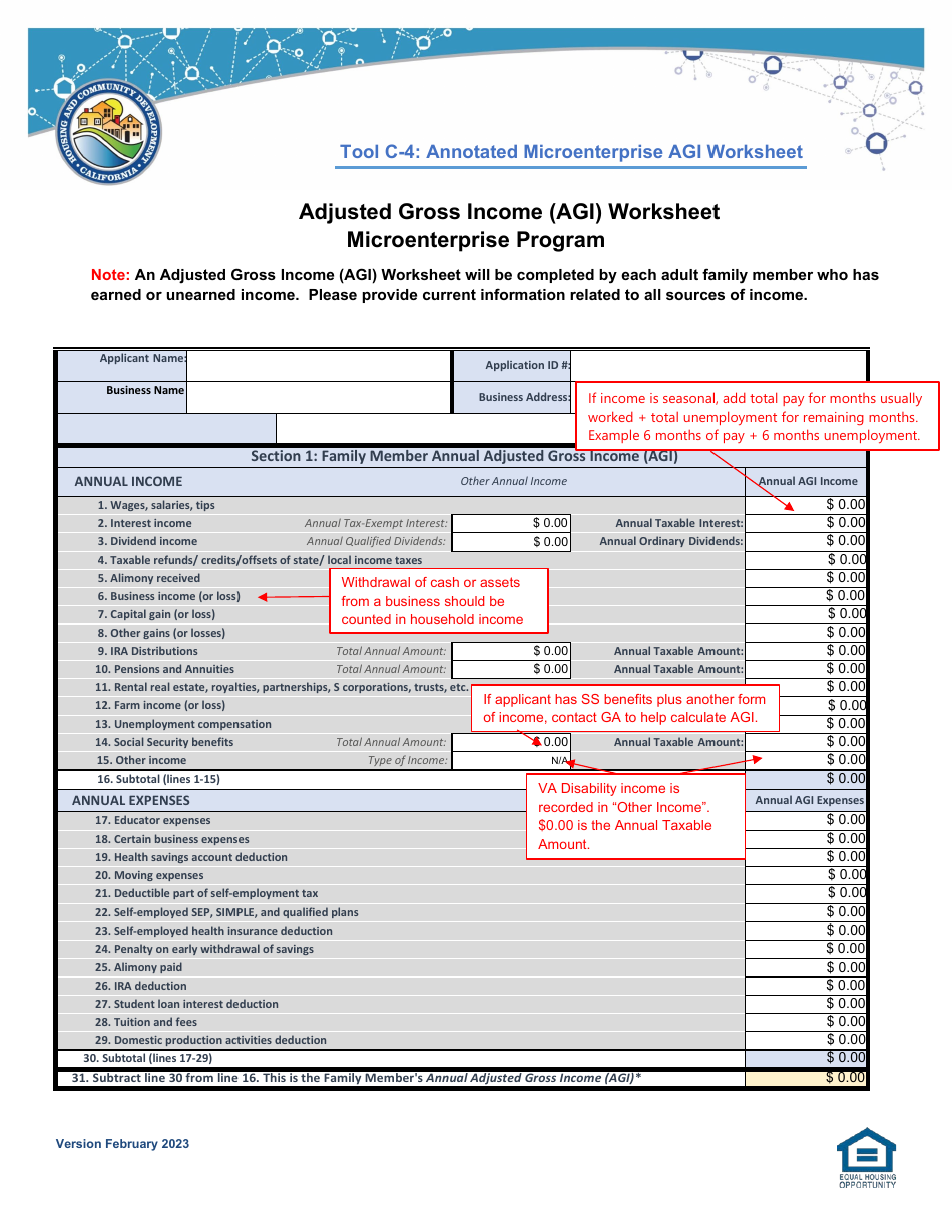 California Tool C-4: Annotated Microenterprise Agi Worksheet - Fill Out, Sign Online and ...