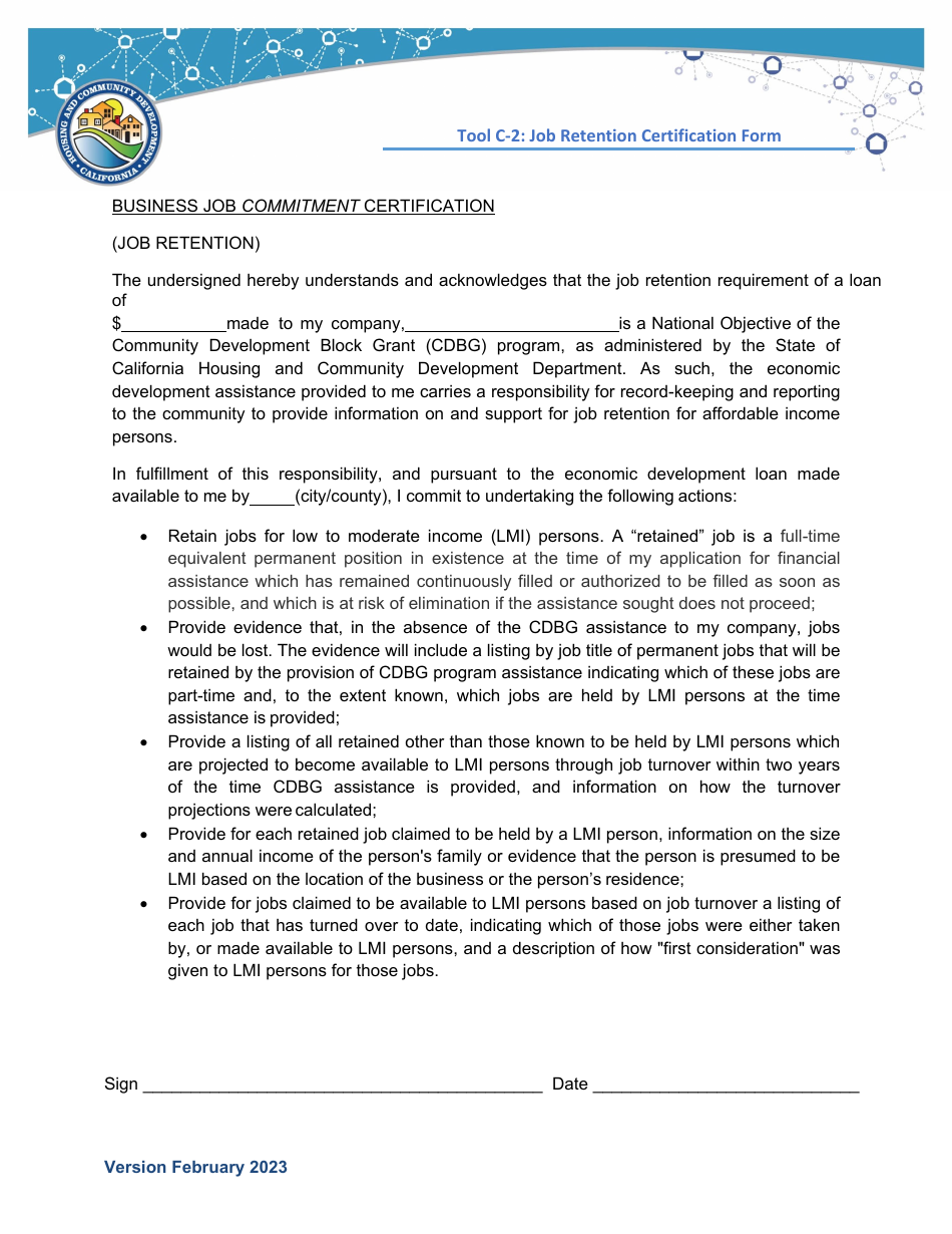 California Tool C-2: Job Retention Certification Form - Fill Out, Sign ...