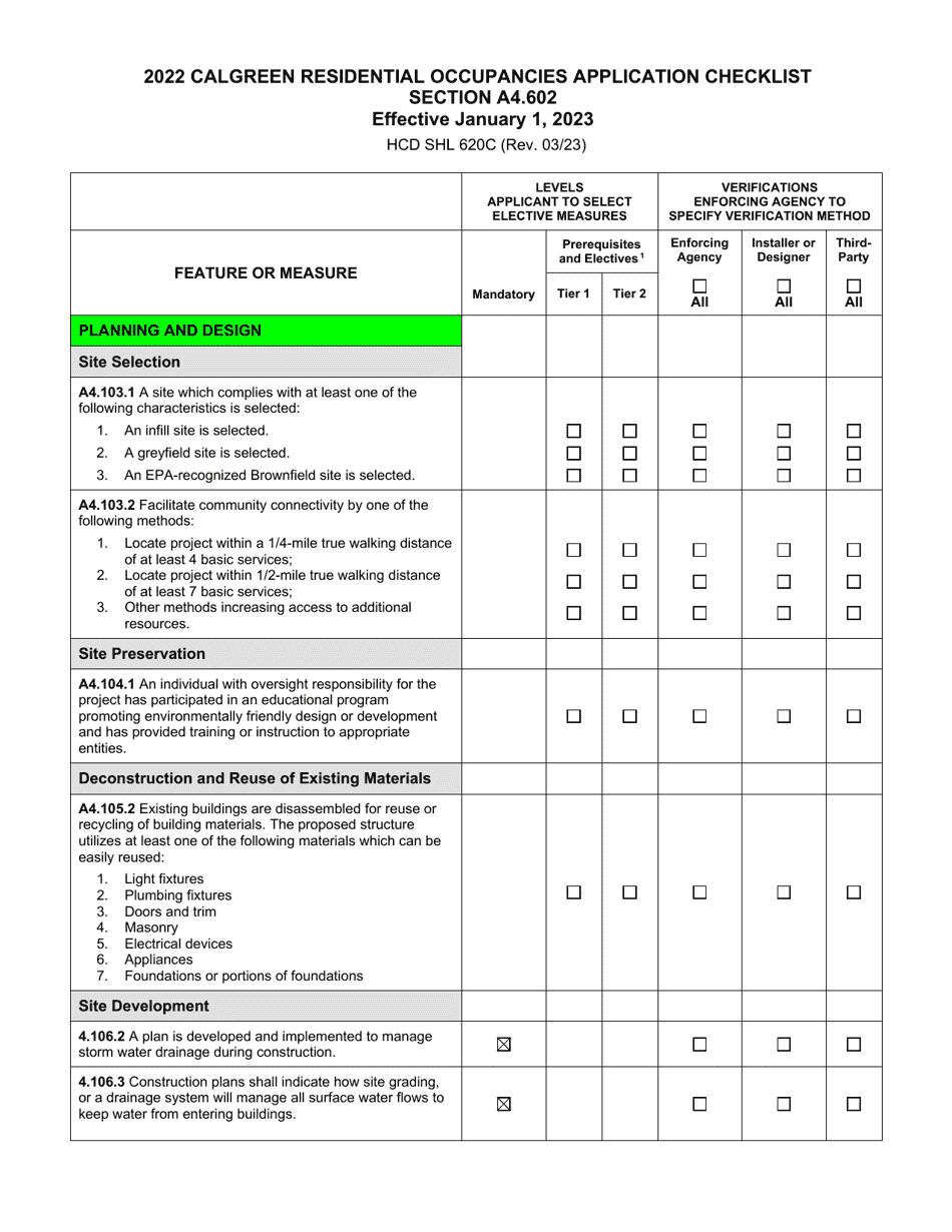 Form HCD SHL620C - 2022 - Fill Out, Sign Online and Download Printable PDF, California ...