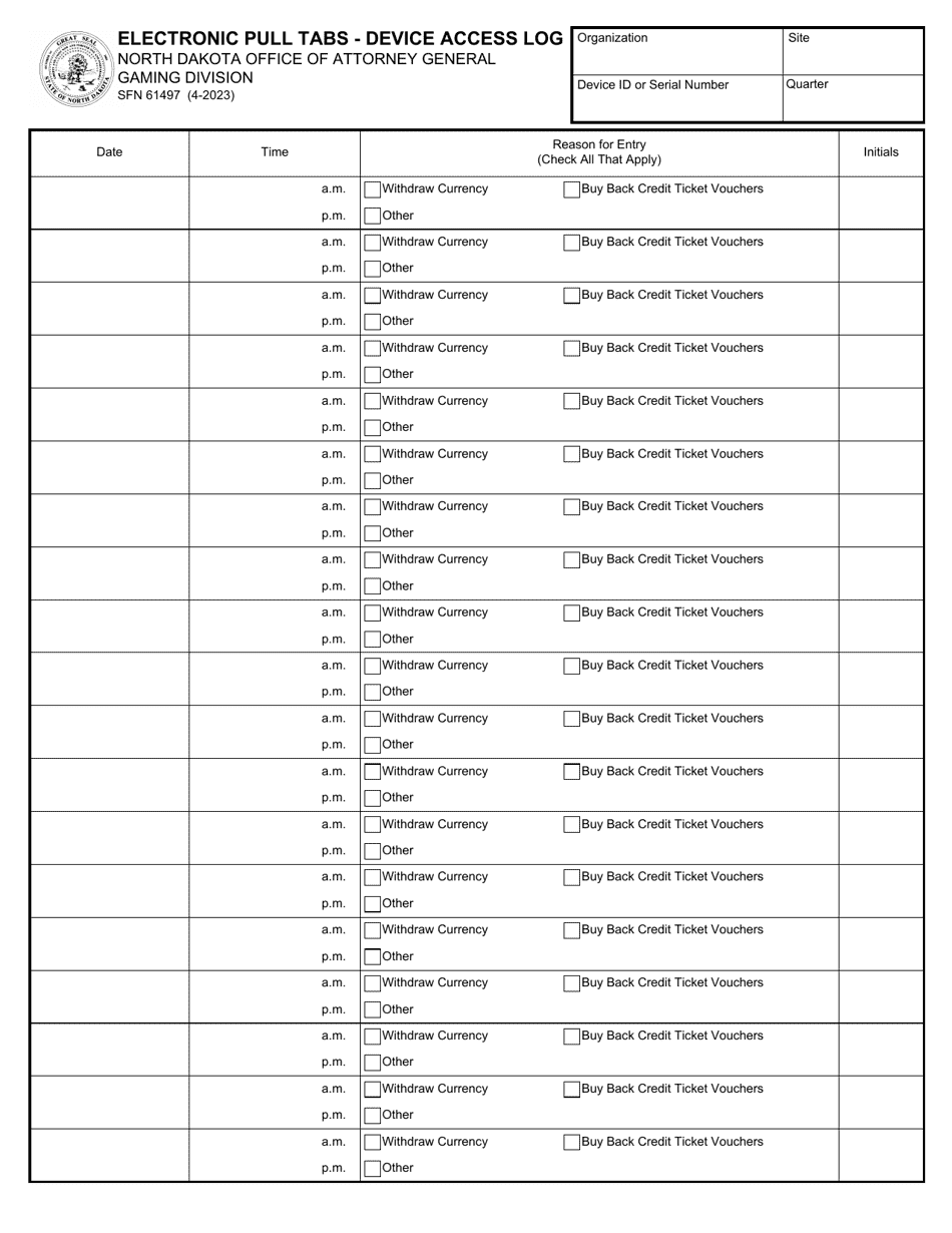 Form SFN61497 Download Fillable PDF or Fill Online Electronic Pull Tabs ...