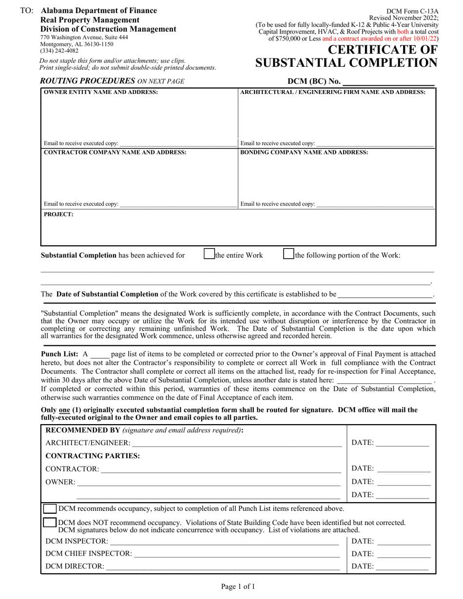 DCM Form C-13A - Fill Out, Sign Online and Download Fillable PDF, Alabama | Templateroller