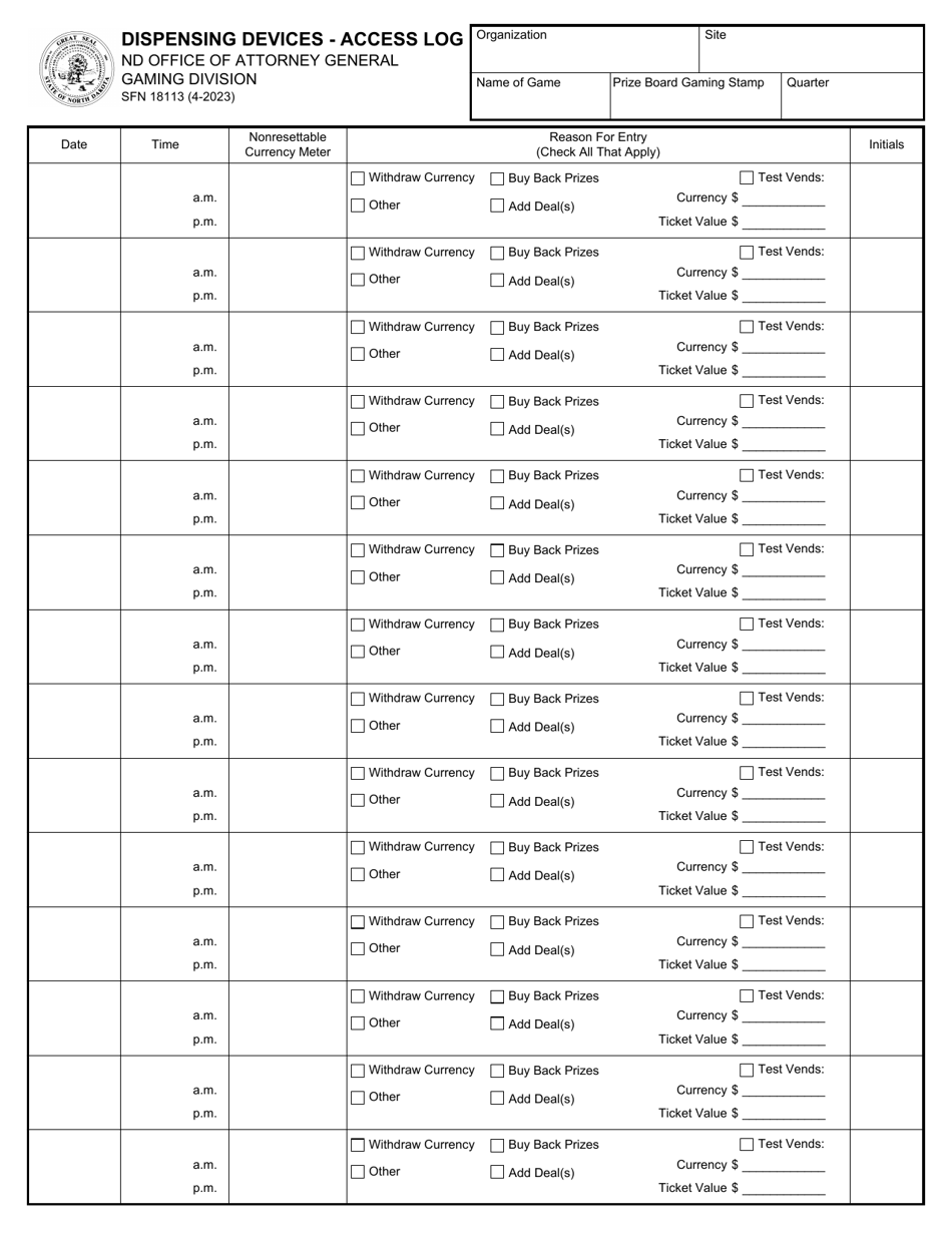Form SFN18113 - Fill Out, Sign Online and Download Fillable PDF, North ...
