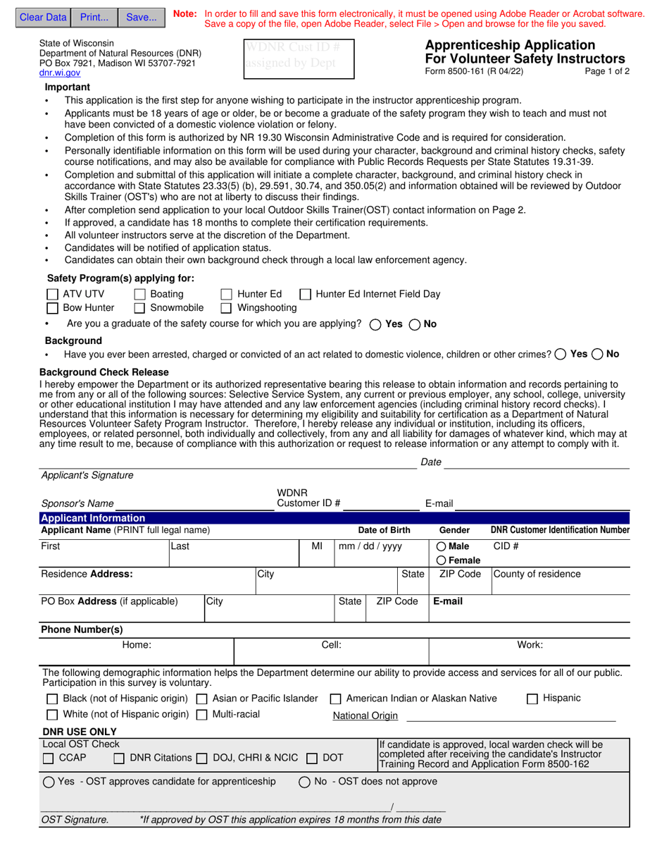 Form 8500-161 - Fill Out, Sign Online and Download Fillable PDF, Wisconsin | Templateroller