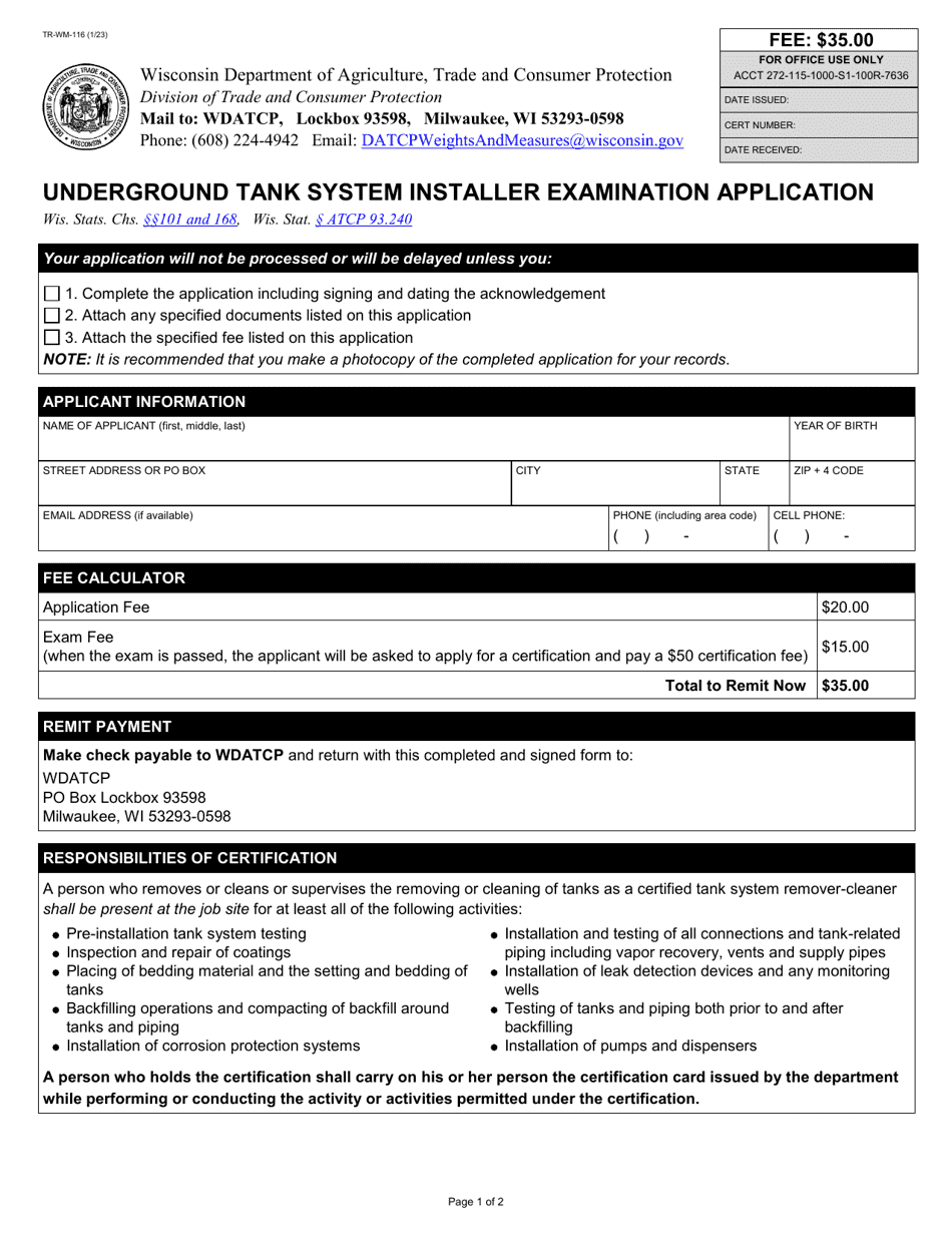 Form TR-WM-116 Download Printable PDF or Fill Online Underground Tank ...