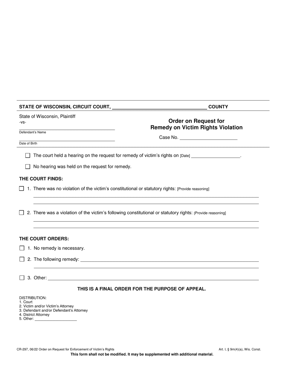 Form CR-297 - Fill Out, Sign Online and Download Printable PDF ...