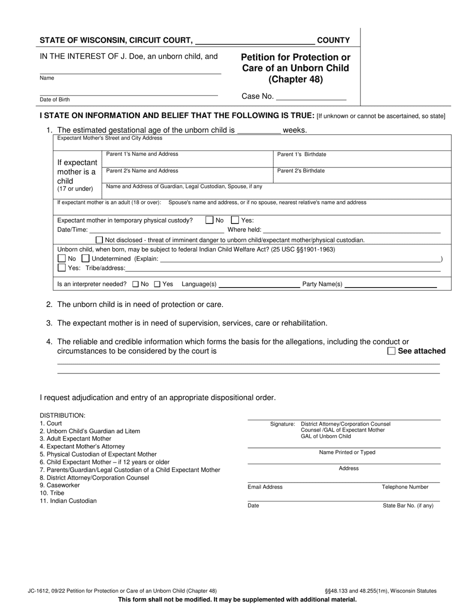 Form JC-1612 Download Printable PDF or Fill Online Petition for ...
