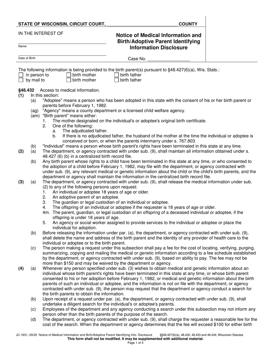 Form JC-1631 - Fill Out, Sign Online and Download Printable PDF ...