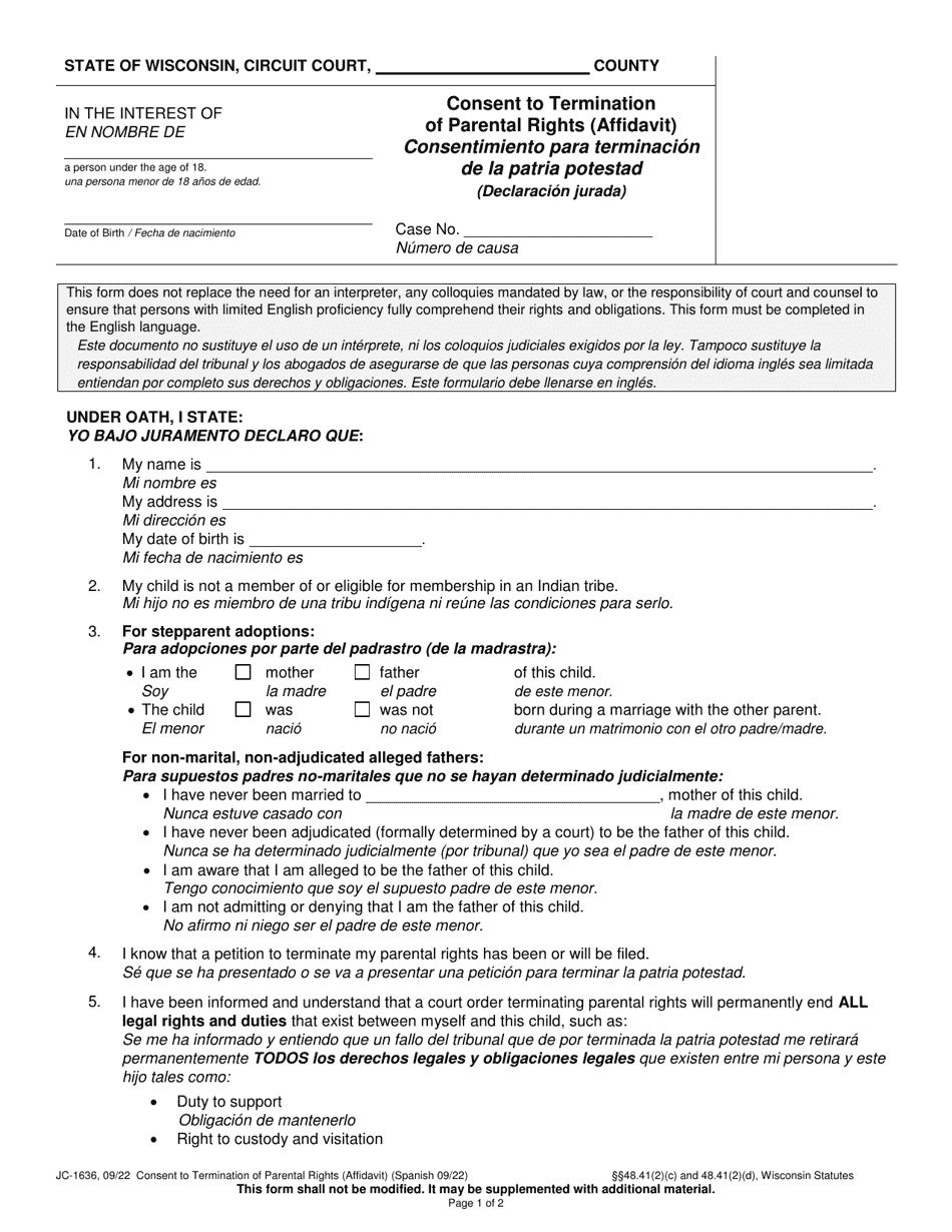 Form JC-1636 Download Printable PDF or Fill Online Consent to ...