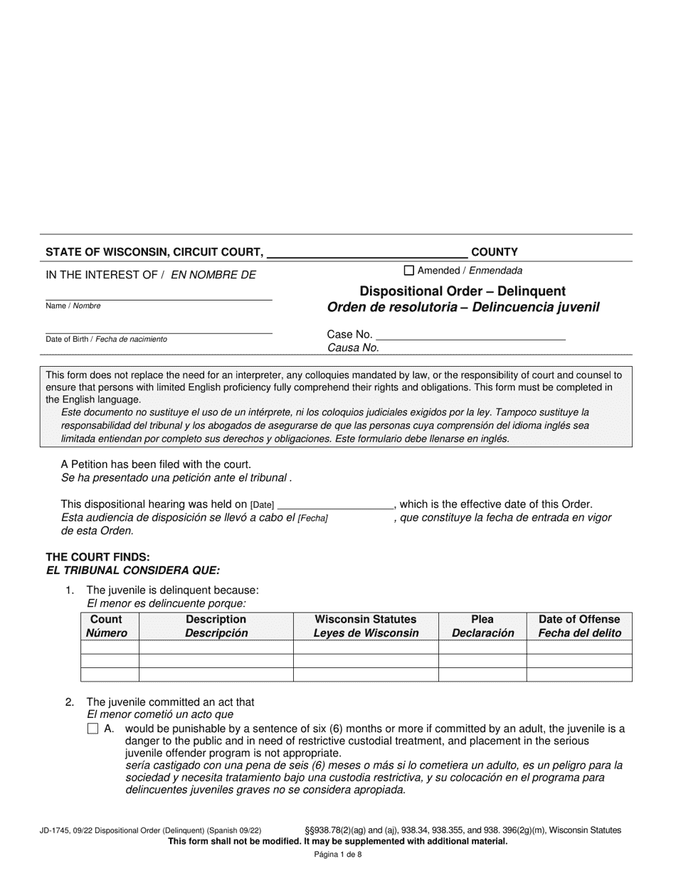 Form JD-1745 - Fill Out, Sign Online and Download Printable PDF ...