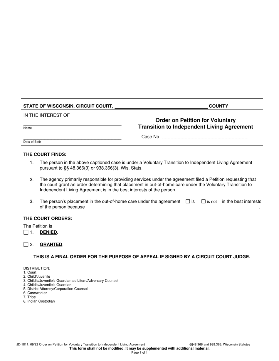 Form JD-1811 Download Printable PDF or Fill Online Order on Petition ...