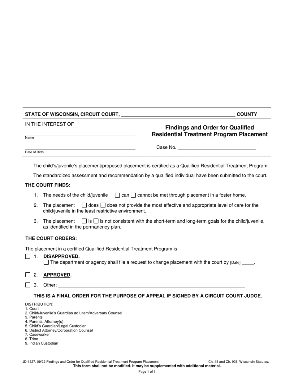 Form JD-1827 Download Printable PDF or Fill Online Findings and Order ...