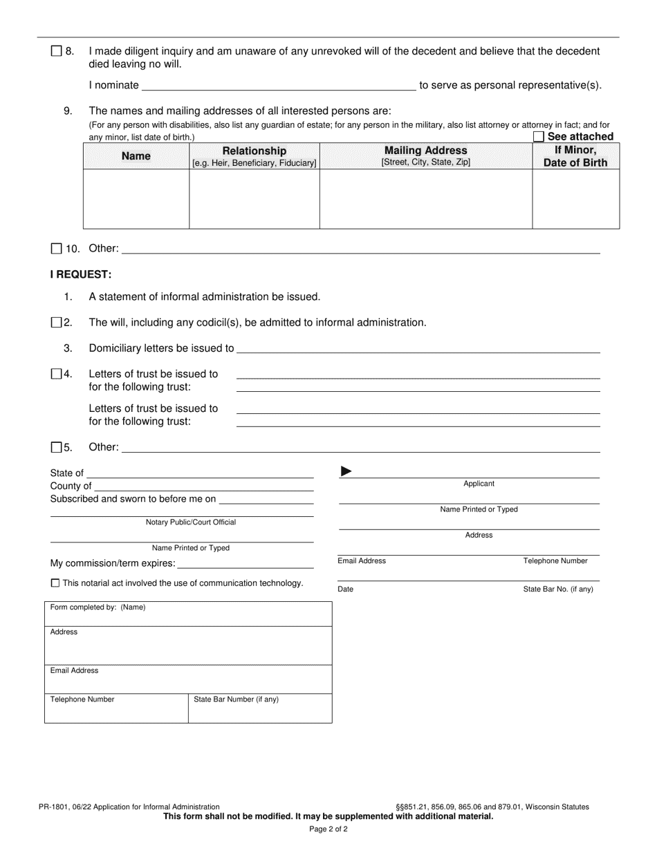Form PR-1801 - Fill Out, Sign Online and Download Printable PDF, Wisconsin | Templateroller