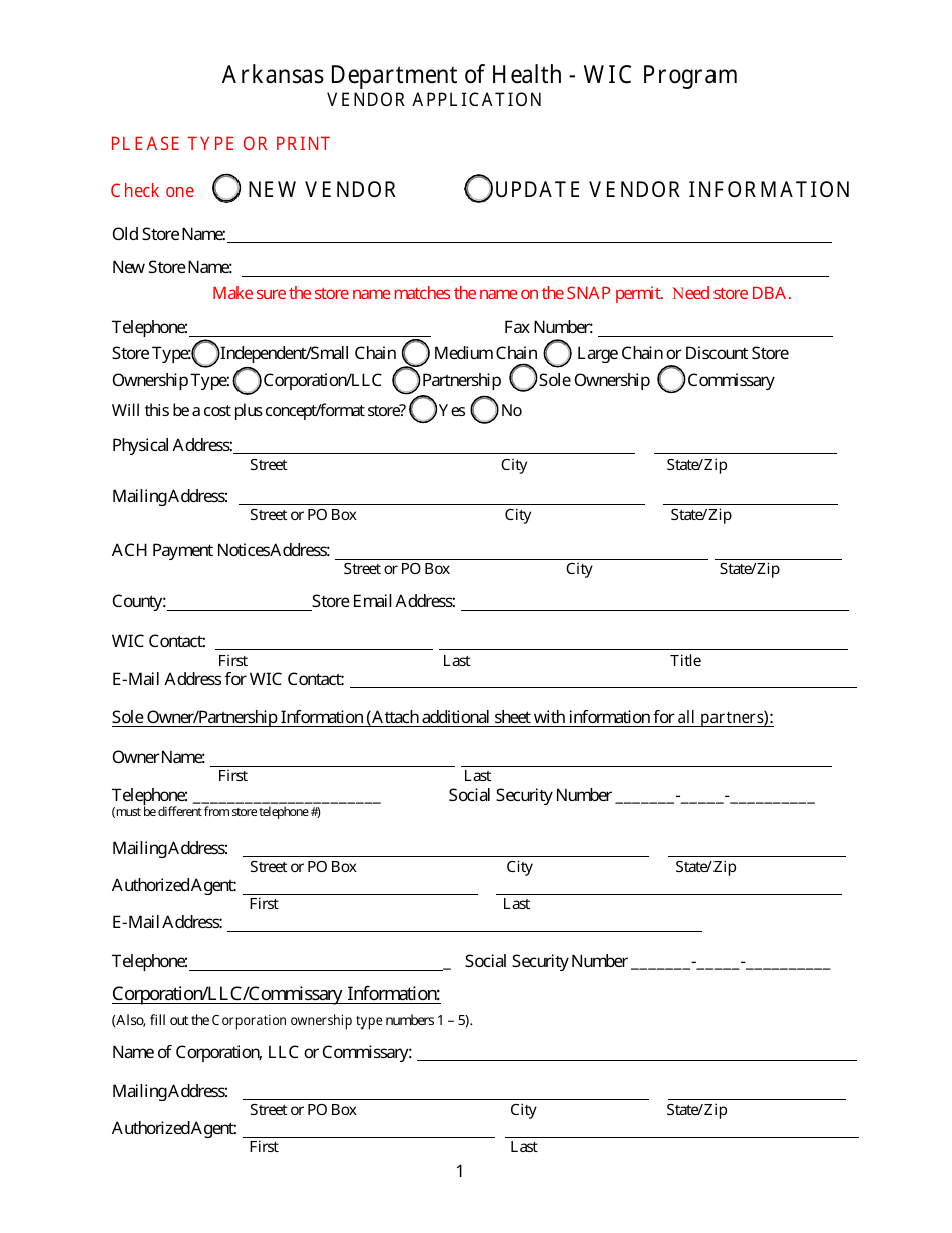 Arkansas Vendor Application - Wic Program - Fill Out, Sign Online and ...