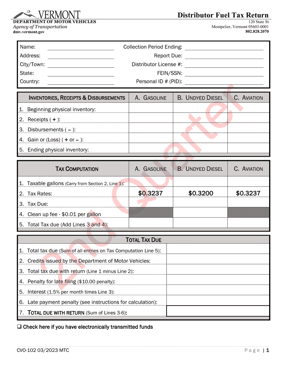 Form CVO-102 Download Fillable PDF or Fill Online Distributor Fuel Tax ...