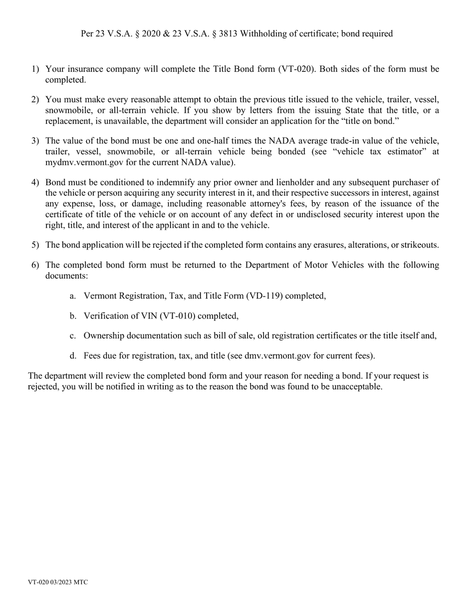 Form VT-020 - Fill Out, Sign Online and Download Printable PDF, Vermont ...