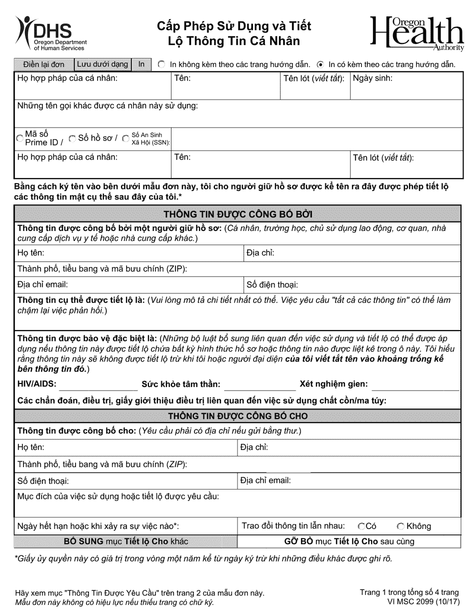 Form MSC2099 - Fill Out, Sign Online and Download Fillable PDF, Oregon ...