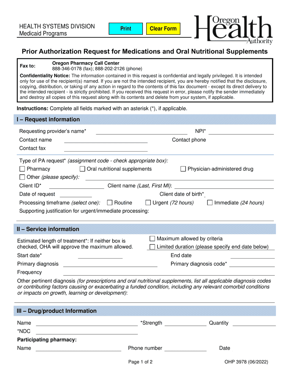 Form OHP3978 - Fill Out, Sign Online and Download Fillable PDF, Oregon ...