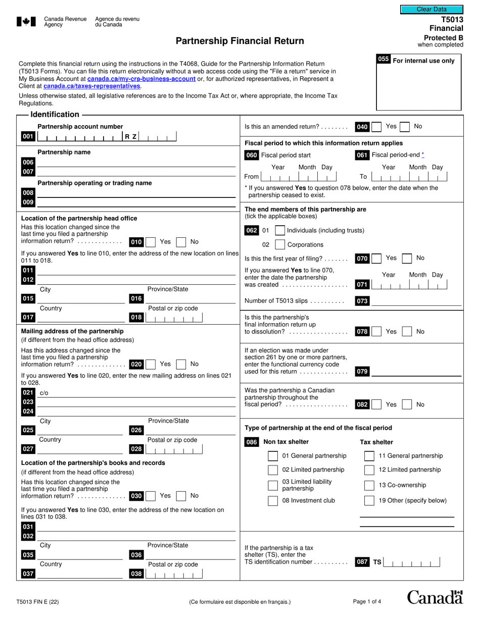 Form T5013 FIN Download Fillable PDF or Fill Online Partnership ...