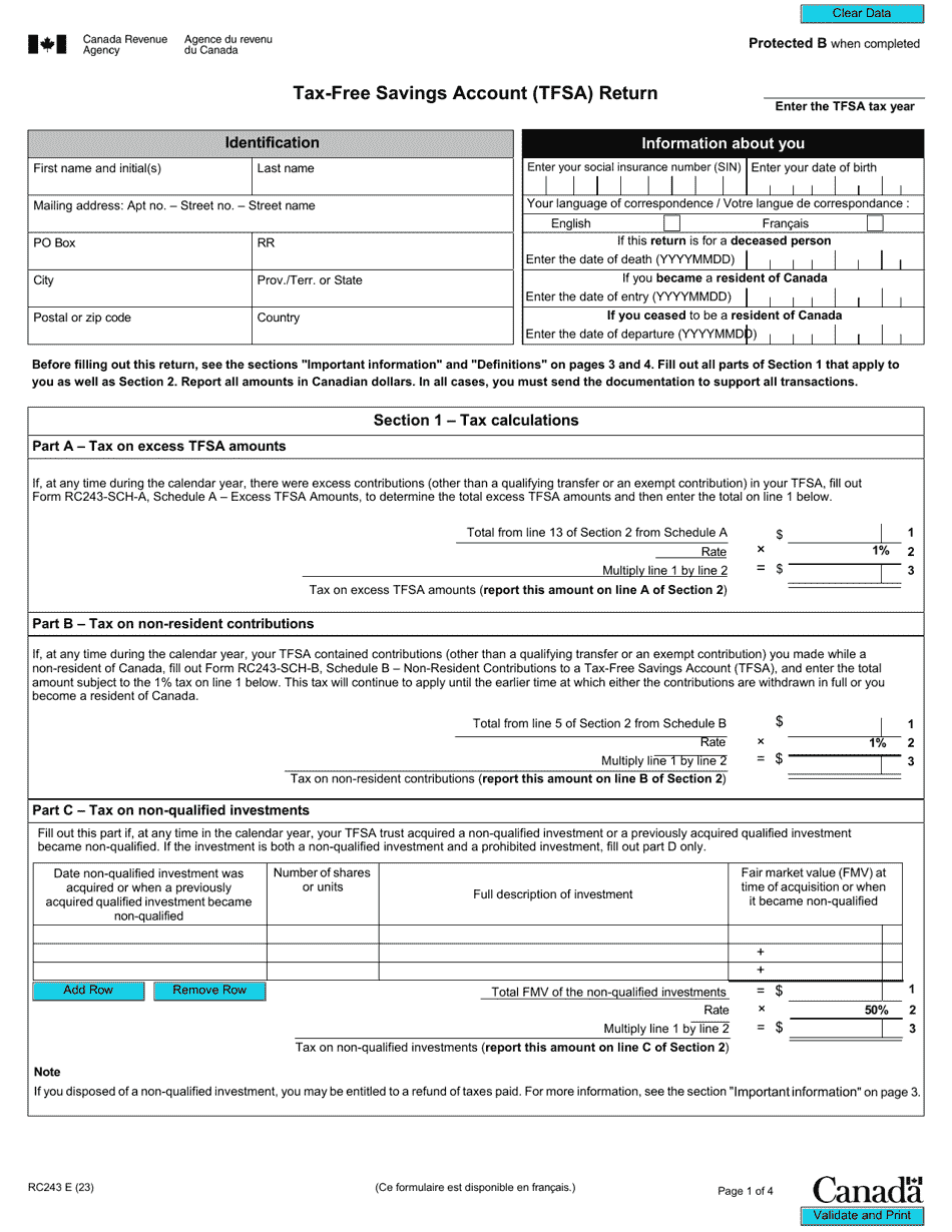 Form RC243 Download Fillable PDF or Fill Online Tax-Free Savings ...