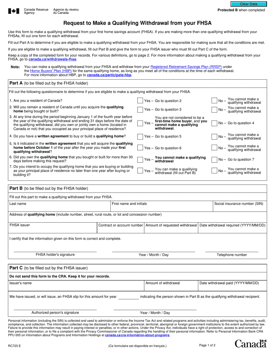 Form RC725 - Fill Out, Sign Online and Download Fillable PDF, Canada ...