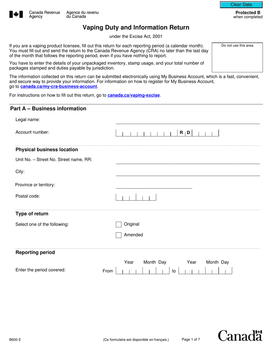 Form B600 - Fill Out, Sign Online and Download Fillable PDF, Canada ...